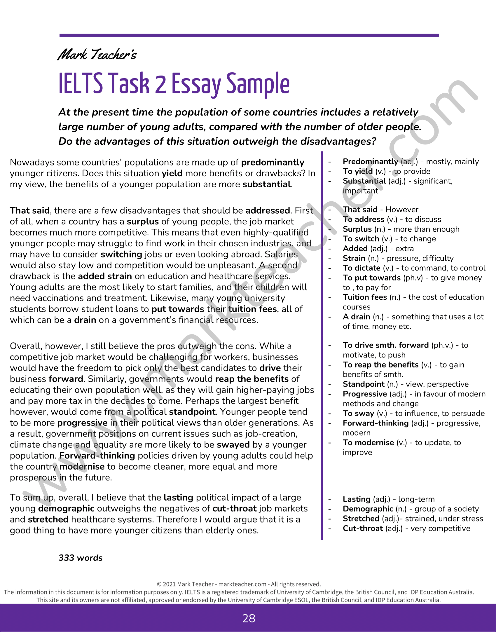 IELTS Writing Task 2 Essay Sample - Older and younger populations ...