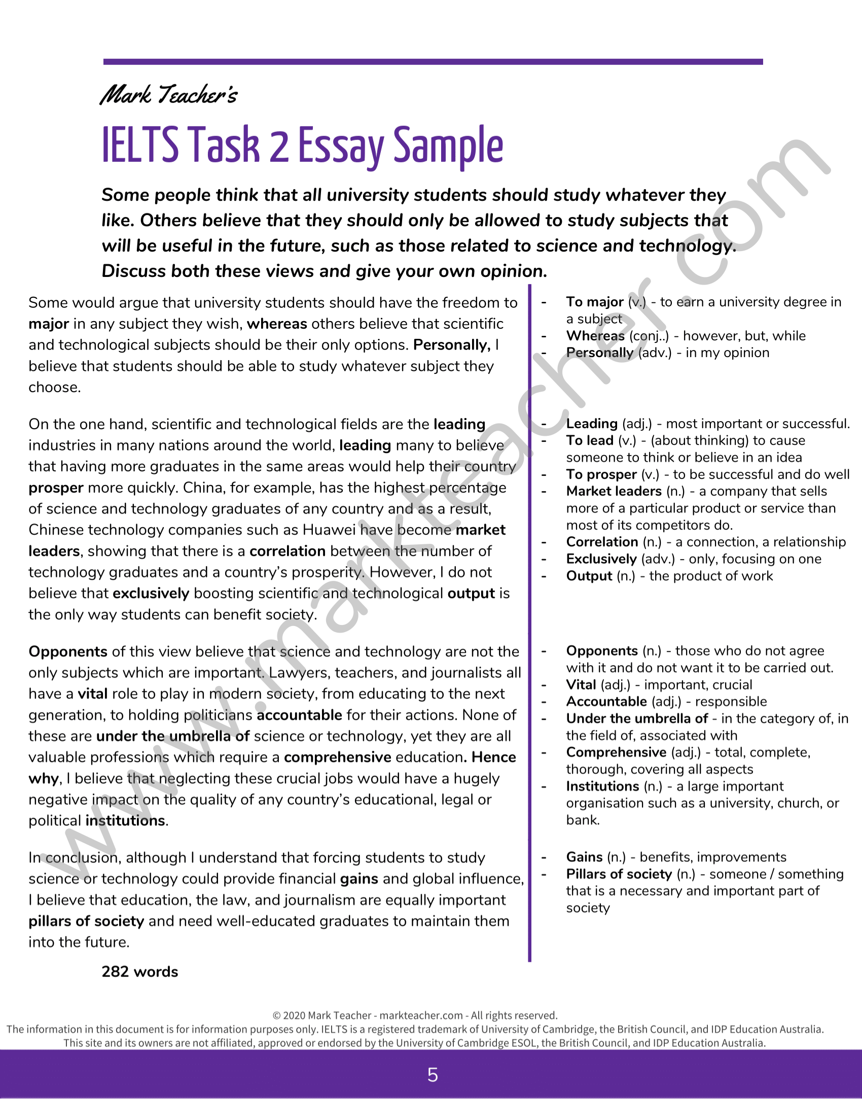 Task 2 Sample Essay - Student choice at university - IELTS with Mark ...